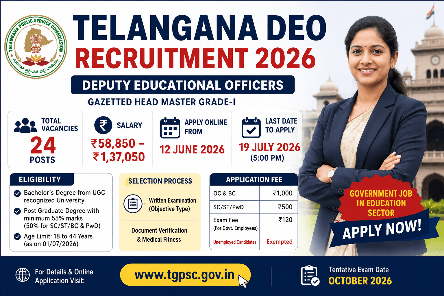 Telangana DEO Recruitment 2026 – 24 Posts, Salary Up to ₹1.37 Lakh